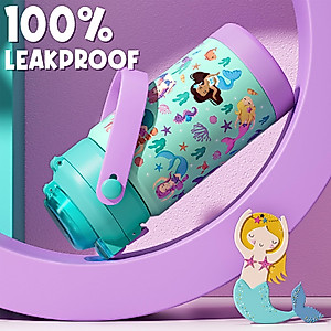 Fimibuke Kids Insulated Water Bottle with Pop-Open Straw & Spout 2-in-1 Lid, 14oz Leak Proof 18/8 Stainless Steel Vacuum Tumbler, BPA-Free Kids Cup For Travel School Boys Girls Toddler 1Pack,Sky Blue