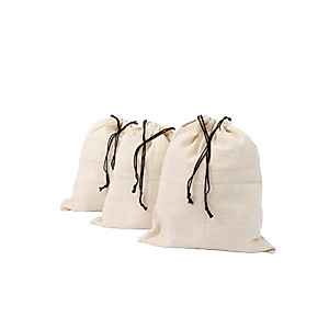 Muslin Storage Bags - 100% Organic Cotton Storage Bags with Drawstring - Perfect Toy Storage Bags - Shoe Storage Bags During Travel - Cloth Storage Bags for Handbags, Purses, & Sneakers - Dust-proof and Lint-free (3 Small: 15"x12")