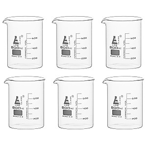 EISCO 6PK Beakers, 800ml - Griffin Style, Low Form with Spout - White, 100ml Graduations - Borosilicate 3.3 Glass