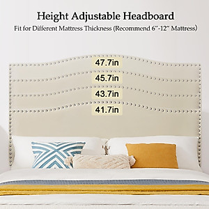 VECELO Queen Bed Frame Platform Bed Frame with Upholstered Headboard, Strong Frame and Heavy-Duty Slats Support, Non-Slip and Noise-Free, Easy Assembly,Beige