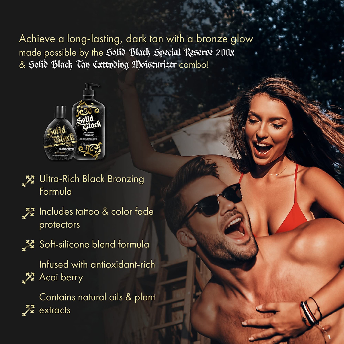 Millennium Tanning Solid Black 200X Tanning Lotion & Tan Extender Lotion, 13.50 & 18.25 Fluid Ounces