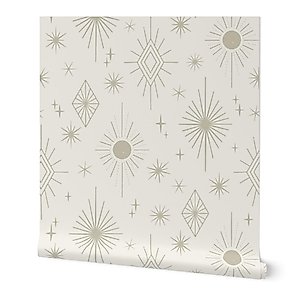 Peel & Stick Wallpaper Swatch - Beige Star Space Retro Neutral 60'S Whimsical Whimsy Magic Celestial Magical Boho Custom Removable Wallpaper by Spoonflower