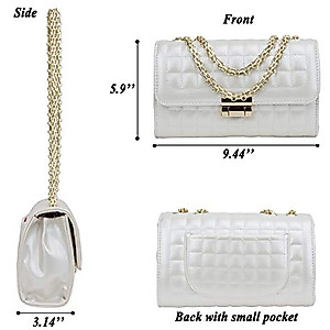 Women's Classic PU Leather Crossbody Purse Shoulder Bags Golden Chain Satchel Handbags(Ivory1)