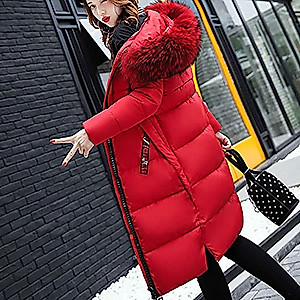 Puffer Coat, Women'S Jacket Fashion Winter Slim Thickening Warm Cotton Jacket Coat Womens Long With Hood Heated Jackets Insulated Snow, Coat For Women Black, Coats Jacket (4XL, Red)