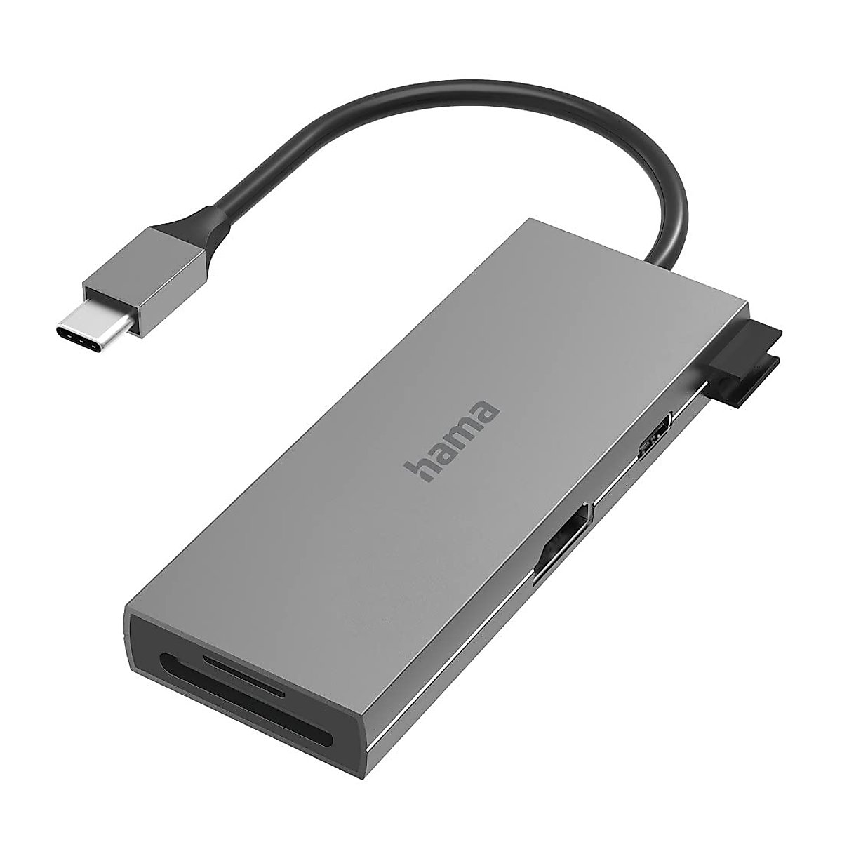 Hama USB C Hub 6 Ports (Multiport Adapter 1x HDMI 4K, 2X USB-A, 1x USB-C for Transfer Data and Charging with PD, 2X Card Reader SD and microSD, USB C Adapter 6-in-1 for Office, Home Office) Aluminium