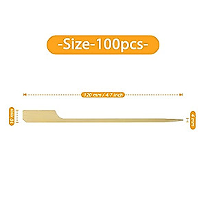 Sihuuu 100 PCS Bamboo Skewers, Party Flat Paddle Picks Toothpicks, Food Appetizer Toothpicks, Square Mini Skewers for Cocktail, Marshmallow, Fruit, Sandwiches, Grilling, Drink, BBQ, Barbecue, Fondue