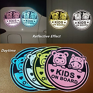 Iprokiu 2pcs Kids on Board Sticker for Cars Super Strong Reflective Funny Cute Baby in Car Sticker Safety Warning Sign Waterproof Auto Window Bumper Decal Baby on Board Car Sticker (Yellow)