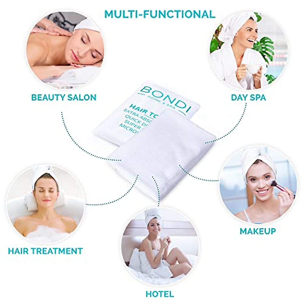 BONDI HOME SPA Microfiber Hair Towel - Extra Large Wet Hair Towel Wrap (42 x 22) - Anti-Frizz, Fast Hair Drying Towel - Perfect for Long, Thick or Curly Hair (Rectangle)