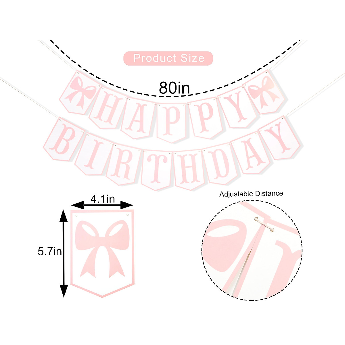 Happy Birthday Bow Girl Banner - Bow 1st Birthday Decoration,Girl First Bow Birthday Party,Pink Bow Happy Birthday Banner, Baby Girl Bow Banner