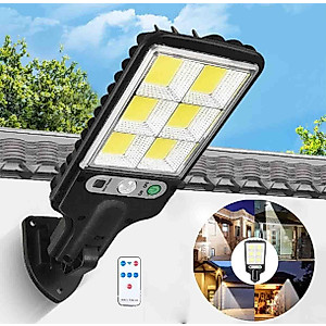 Solar Street Light Outdoor, Solar Street Light Parking Lot Lights Commercial Dusk to Dawn, 6500k IP65 Waterproof Led with Remote Control Motion for Street,Court,Tree