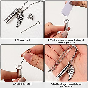 10 Pieces Angel Wing Memorial Keepsake Cylinder Cremation Ashes Necklace Urn Necklaces Holder for Cremation Keepsakes for Men Stainless Jewelry with Filling Kit (0.31 x 1.54 Inch, Silver)