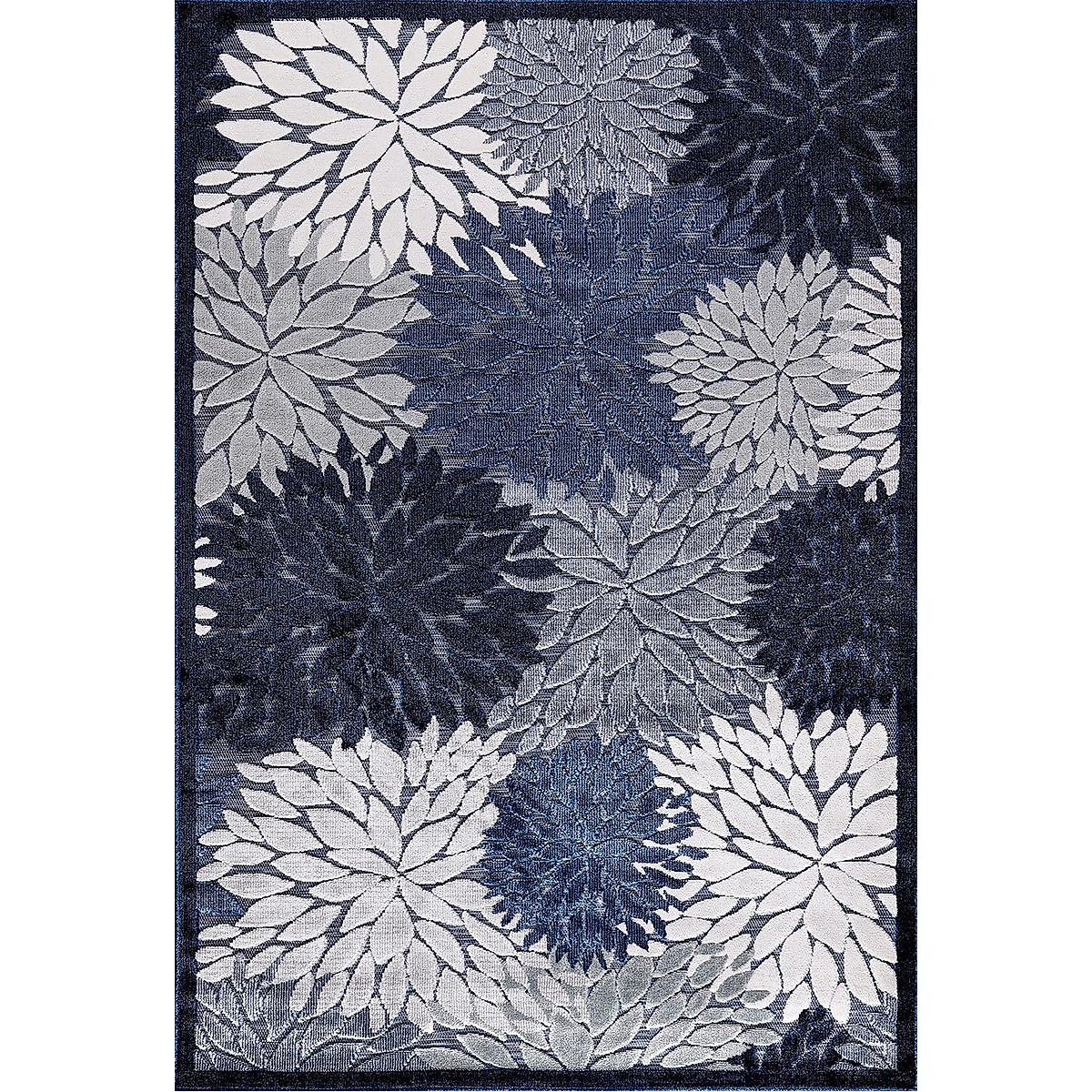 CAMILSON Indoor/Outdoor Rug, Navy Blue 5x7 Floral Exotic Tropical Area Rugs for Indoor and Outdoor patios, Easy-Cleaning Non-Shedding Living Room, Garden and Kitchen Washable Outside Carpet (5 x 7)
