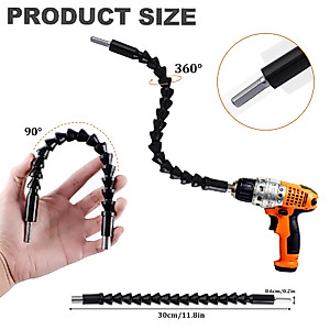 17 Pcs Flexible Drill Bit Extension, Include 2 Pcs Hex Shank 105° Right Angle Drill Attachment 3Pcs Drill Bit Holder 10 Short Screwdriver Bits 90° Angled Bits and Bendable Drill Bit Extension