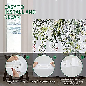 REZAYMRS Green Floral 3 in 1 Shower Curtain No Hooks, 71x74 inch Waterproof & Washable, Polyester Snap in Fabric Liner, Sheer Top Window, Double Layer Bathtubs Hotel Shower Curtains Set