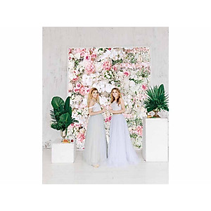 7X5FT Pink White Rose Flower Backdrop Party Bridal Shower Photoshoot Valentine's Day Mother's Day Wedding Anniversary Baby Shower Couple Shooting Background Cake Table Banner