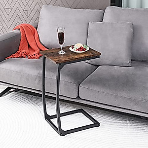 LAKEMID C Shaped End Table Side Table of 2, Small Sofa Table with Metal Frame for Living Room Bedroom Small Spaces (Rustic Brown)