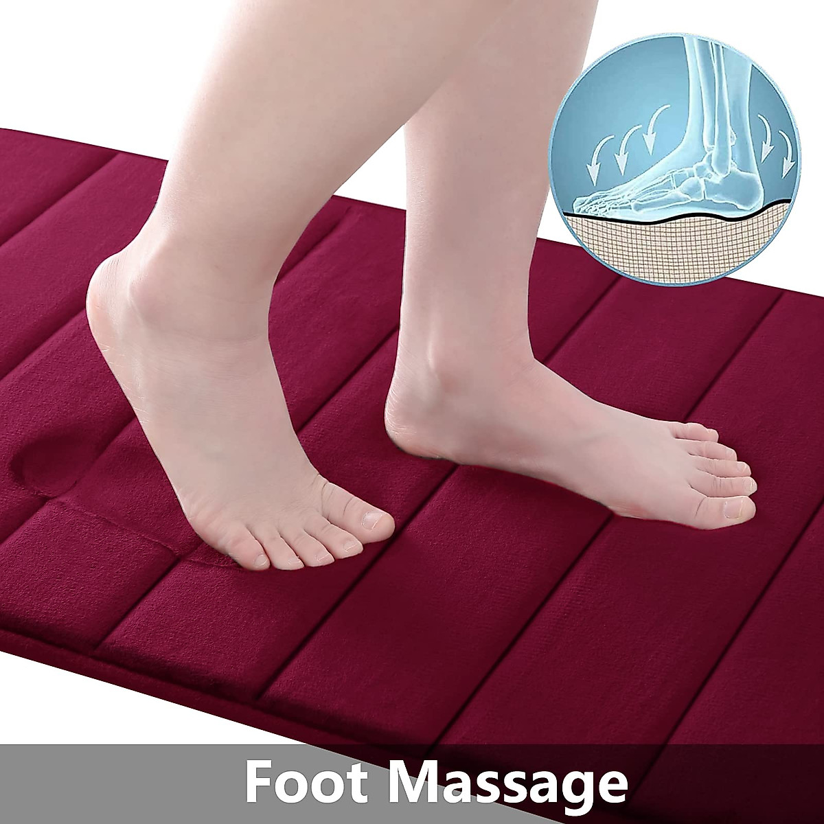 Buganda Memory Foam Bath Mat, 30" x 20", Ultra Soft and Non-Slip Bathroom Rugs, Water Absorbent and Machine Washable Bath Rug for Bathroom, Shower, and Tub, Burgundy