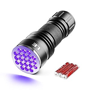 LE Black Light Flashlight, Small UV Lights with 21 LEDs, 395nm, Ultraviolet Light Detector for Invisible Ink Pens, Pet Dog Cat Urine Stain and More, AAA Batteries Included