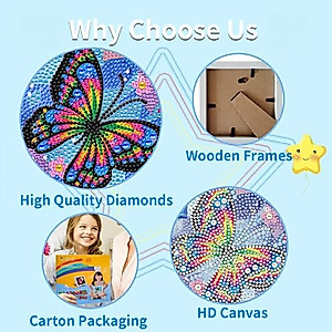 Nzhidey Butterfly Diamond Art Kits for Kids-Butterflies Diamond Art Painting Kits for Kids with Frame,Butterfly Diamond Art for Kids with Beautiful Package for Gift (6x6 inch)