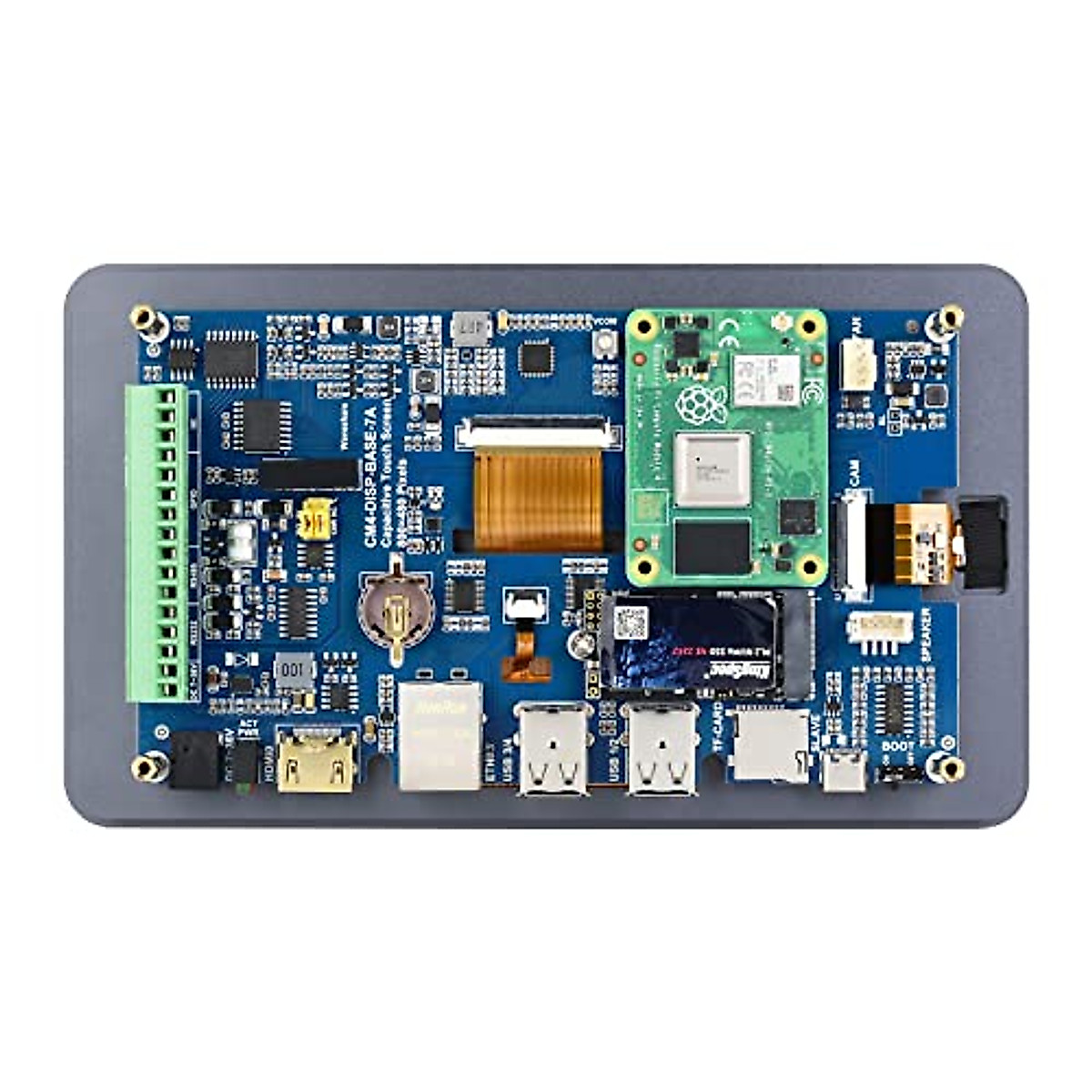 Waveshare 7inch Touch Screen All-in-One Kit Designed for Raspberry Pi CM4 with 5MP Camera Aluminum Case Includes CSI, HDMI, USB, M.2, ETH, RS232, RS485 Interfaces