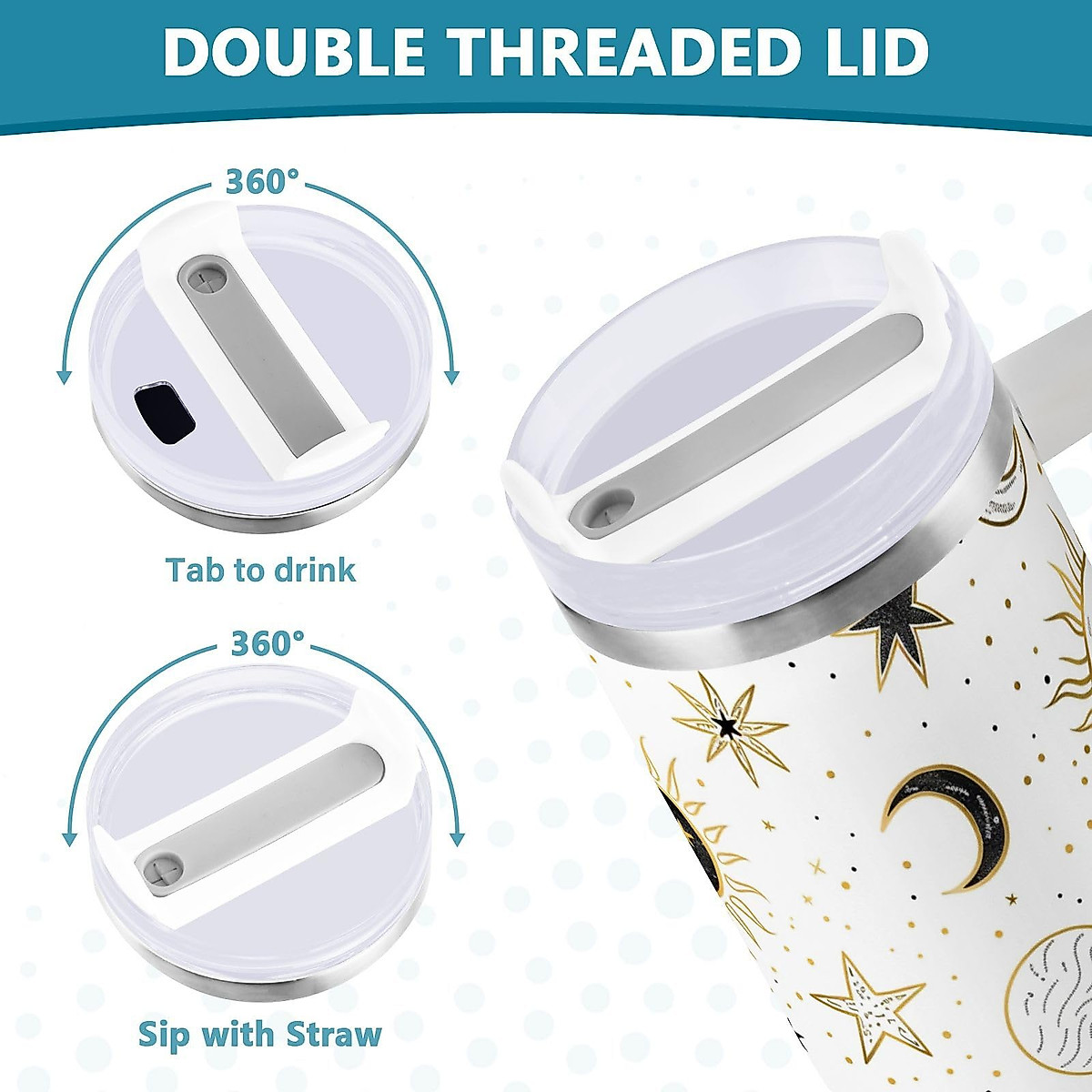 ALAZA Crescent Sun Moon Star 30 oz Tumbler Stainless Steel Water Bottle Vacuum Insulated Cup with Straw Lid & Handle For Travel Car Cup Holder