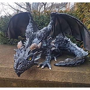 SANLINGBA 2022 New Squatting Dragon Sculpture-Dragon Guardian, Gothic Dragon Statues, Garden Gargoyle Figurine, Resin Lifelike Dragon Yard s, Long-Lasting Colorfast Ornaments Patio, Black, 20×15×10cm