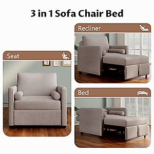Merax 3-in-1 Convertible Sofa Bed Chair Singe Pull Out Sleeper Couch with Adjustable Backrest Single Armchair Tan
