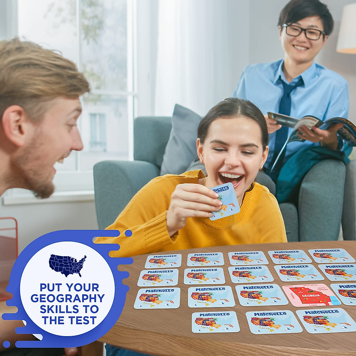 Matchello Memory Matching Game - Learn Geography for Kids – 50 States Matching Game – Educational and Fun State Cards for Kids and Grownups – Colorful Cards – Ages 7 and Up