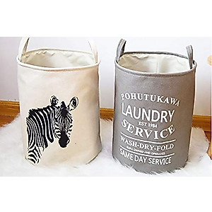 MAGILONA Home Laundry Basket Zebra Round Thick Cotton Linen Collapsible White Storage Basket (Zebra)