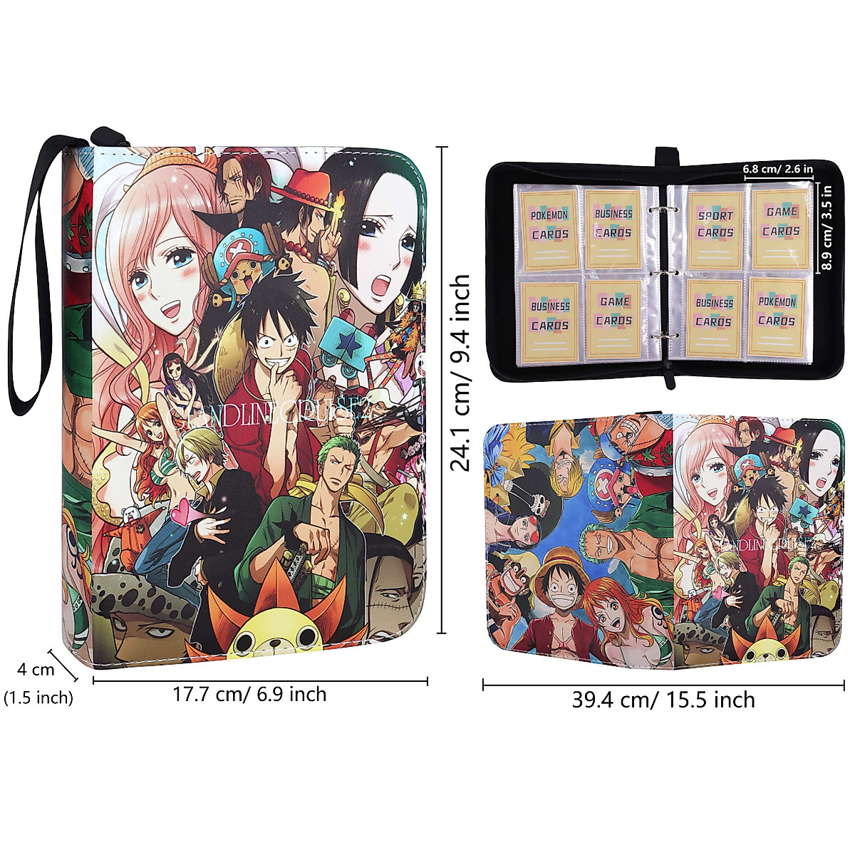 Roffatide 4 Pocket Binder Cards with 50 Removable Double Sided Pages Sheets Trading Card Binder Holds Up to 400 Cards Pockets Zipper Album For Boys Girls