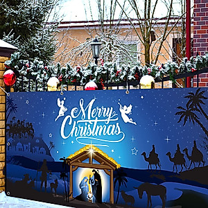 Christmas Nativity Garage Door Banner Cover Decorations 6x13ft, Extra Large Fabric Nativity Scene Christmas Backdrop Photo Booth Background Yard Sign for Xmas Holiday Winter New Year Party Supplies