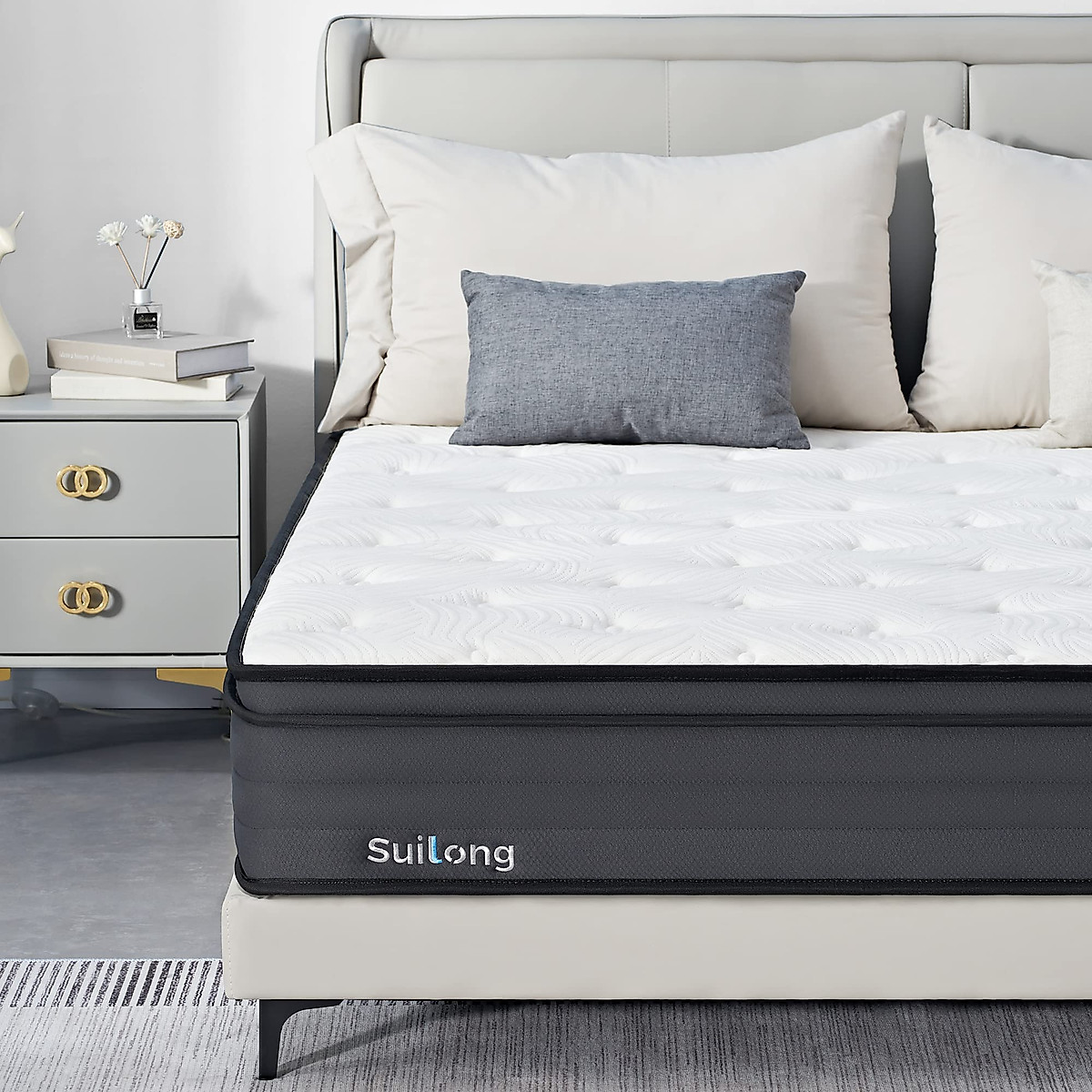 SUI LONG Queen Size Mattress, 11 Inch Medium Firm Hybrid Mattress with Memory Foam and Pocket Springs for Pressure Relief & Supportive, Fiberglass Free, Queen Mattress in a Box, Black