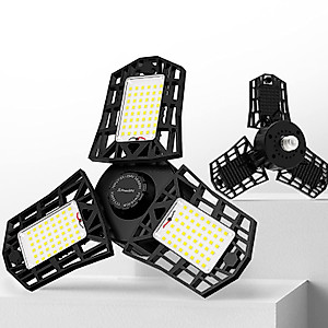 FREELICHT 2-Pack LED Garage Light, 60W LED Shop Light with E26/E27 Medium Base, 6000LM Triple LED Garage Lighting, 6500K Screw in LED Tri Light for Attic, Basement