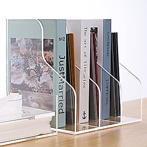 SANRUI Magazine File Holder Acrylic Magazine Rack Desk Organizer File Folder for Office Organization and Storage with 3 Vertical Compartments,Clear