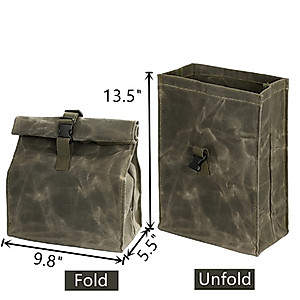 Denifiter Heavy Duty Waxed Canvas Reusable Lunch Bag, Hard Fabric, Durable, Quick Release Buckle (Army Green)