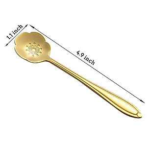 AnSaw 8 Pcs Flower Spoon Set, Stainless Steel Reusable Tea Scoops Stirring Spoon Coffee Spoon Mixing Spoon Sugar Dessert Cake Spoon Ice Cream Spoons Tableware for Tea Parties (length:4.9 inch, Gold)