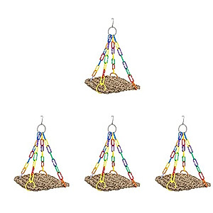 Mipcase 4pcs Cockatiel Chew Natural Perch Chewing Hammock Birdcage with Toys Hanging Cage Wall Bite Mat Parrot Budgerigars Conures Swing Foraging Net Lovebirds Seagrass for