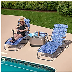 Garden Elements Folding Outdoor Patio/Lawn/Pool Chair Grey with Blue Woven Fabric and Arm Rests Lounger (2 Pack)