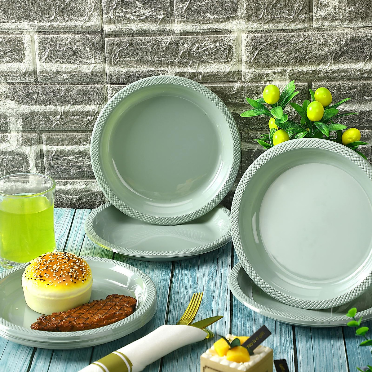 Dandat 36 Pcs Sage Green Plastic Plates 9 Inch Disposable Green Plates Sage Green Plates Round Dinner Dessert Plates for Birthday Wedding Bridal Shower Baby Shower Graduation Party