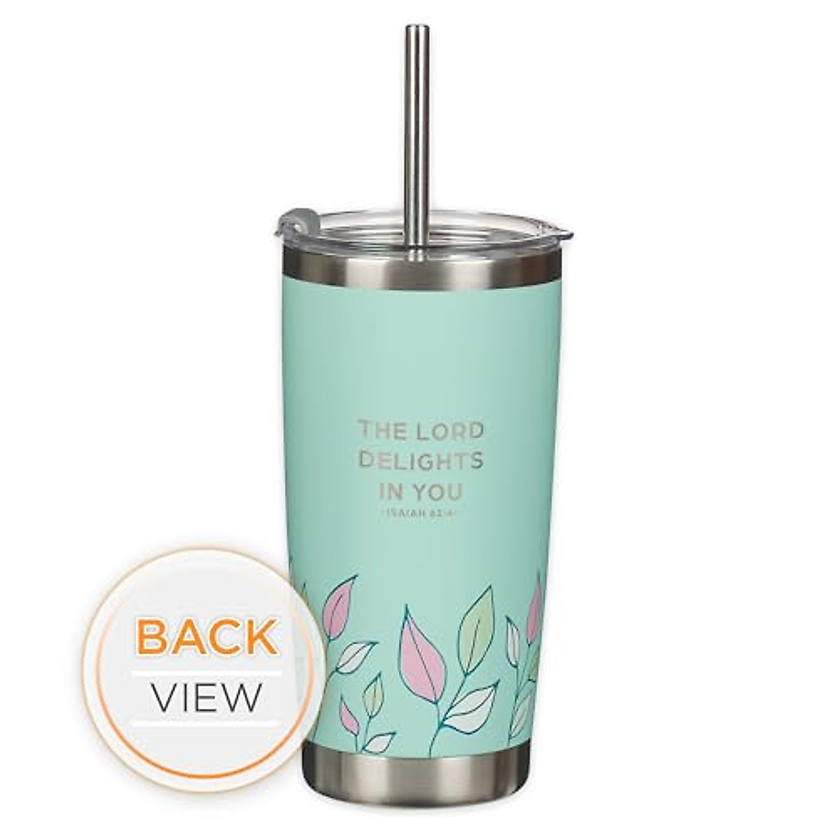 Christian Art Gifts Reusable Stainless Steel Tumbler Travel Mug w/Straw for Mothers: First My Mom Forever My Friend w/Scripture, Vacuum Insulated, Pop-up Lid, Hot/Cold, Cute Mint Green Floral, 18 oz.