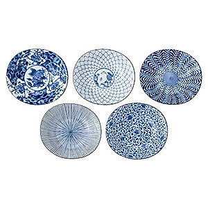 西海陶器(Saikaitoki) Saikai Pottery 31302 Oval Anti-Potted Indigo, Pictorial Changing, Presentation Box, Made in Japan, 8.7 x 7.9 inches (22 x 20 cm), Set of 5