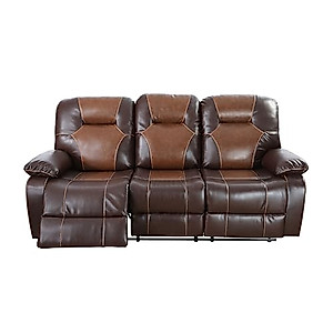 EZLUX 83.5" Leather Sofa 3 Seat, Manual Upholstered Reclining with Cup Holders for Living Room Furniture Home Theater Apartment, Brown