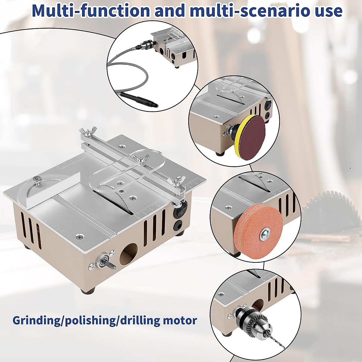 Jadeshay Mini Table Saw, Versatile Electric Woodworking Metal Cutting Lathe, DIY & Craft Saw Machine, Adjustable Speed with Durable Accessories, Vacuum Compatible (Top Configuration)