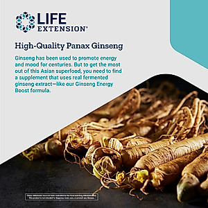 Life Extension Ginseng Energy Boost, fermented ginseng extract, promotes energy, supports healthy stress response, gluten-free, non-GMO, vegetarian, 30 capsules