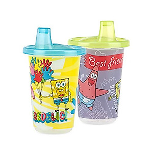 Nuby 6 Pack Wash or Toss Reusable Cups & Lids with Spout, Nickelodeon SpongeBob SquarePants, 10 oz.