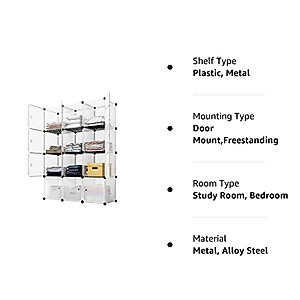 KOUSI Portable Storage Cubes-14 x14 Cube (12 Cube)-More Stable (add Metal Panel) Cube Shelves with Doors, Modular Bookshelf Units，Clothes Storage Shelves，Room Organizer for Cubby Cube