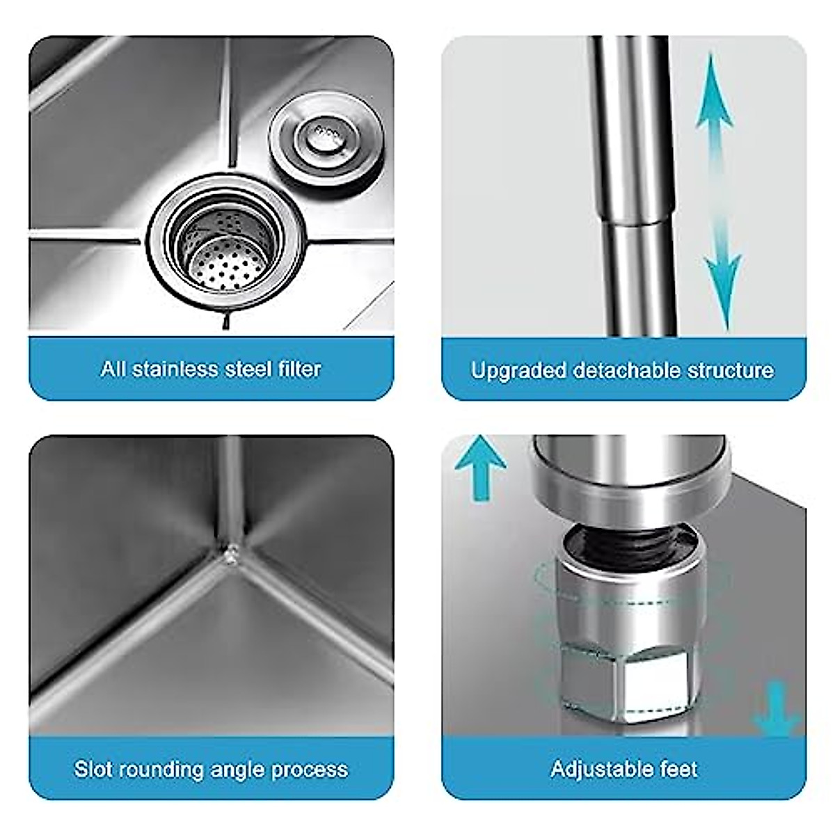 Large Single Bowl Outdoor Sink Freestanding Stainless Steel Sink, Stainless Steel Utility Sinks,1 Compartment Commercial Kitchen Sink,w/Workbench (39.4 * 19.7 * 31.5in,left platform)