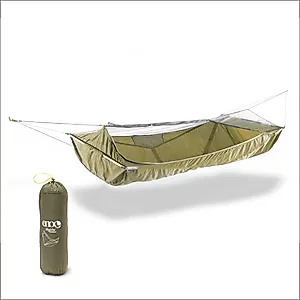 ENO SkyLite Hammock - 1 Person Flat, Portable Hammock - Integrated Hammock Bug Net - for Camping, Hiking, Backpacking, Travel, Festival, or The Beach - Evergreen
