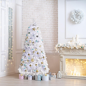 6ft Premium White Prelit Artificial Christmas Tree,Artificial Xmas Decoration Tree,Artificial Spruce Hinged Christmas Tree,Pre-Lit Artificial Xmas Tree,with Lights,for Home Office Party Decorations