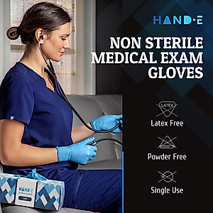Hand-E Touch Blue Nitrile Disposable Gloves X Small 100 Count - Latex Free Medical Exam Gloves, Powder Free Food Safe Cooking Gloves
